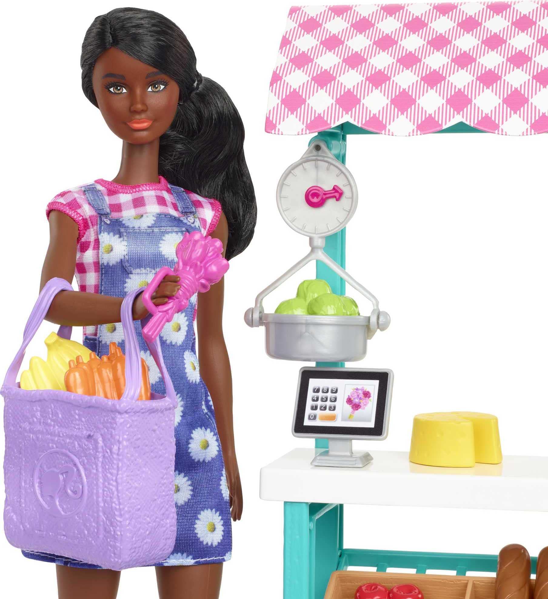 Barbie Careers Doll & Playset, Farmers Market Theme with Brunette Fashion Doll, Furniture & Accessories