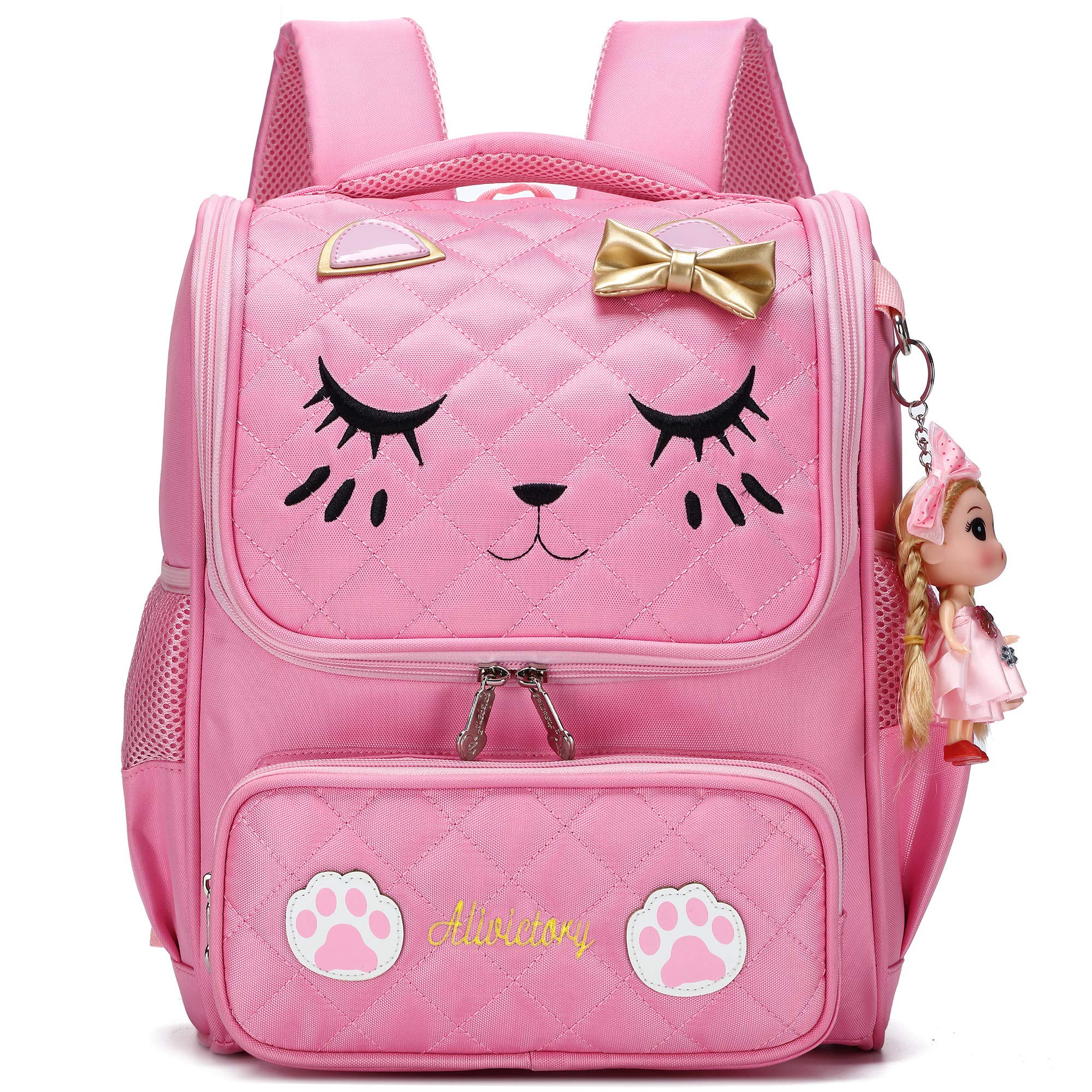 AO ALI VICTORY Girls Backpacks, Waterproof Cute Backpack for Kids Toddler Girl Preschool Bookbags Elementary School Bags (Large, A-Pink)