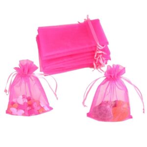 ATCG 100pcs 8x12 Inches Large Drawstring Organza Bags Decoration Festival Wedding Party Favor Gift Candy Toys Pouches (Hot Pink)