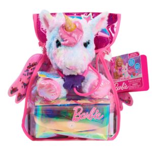 barbie dreamtopia unicorn doctor, interactive lights and sounds plush with backpack