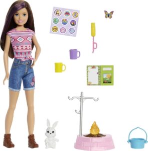 barbie it takes two skipper doll & accessories, camping playset with doll, campfire, pet bunny, sticker sheet & more