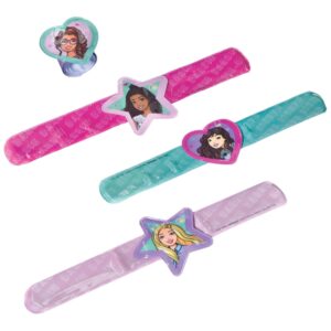 amscan barbie dream together slap bracelets - 9.25" x 2" (pack of 4) - colorful, durable plastic bracelets - perfect for kids' fashion & playtime fun