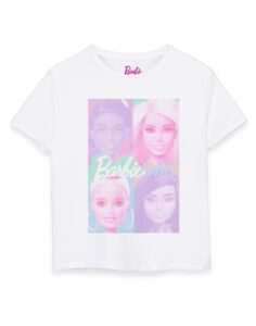 barbie girls short sleeve t-shirt | young ladies colour block portrait white tee | kids stylish fashion top | doll movie gift