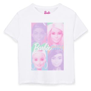 Barbie Girls Short Sleeve T-Shirt | Young Ladies Colour Block Portrait White Tee | Kids Stylish Fashion Top | Doll Movie Gift