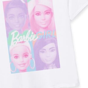 Barbie Girls Short Sleeve T-Shirt | Young Ladies Colour Block Portrait White Tee | Kids Stylish Fashion Top | Doll Movie Gift