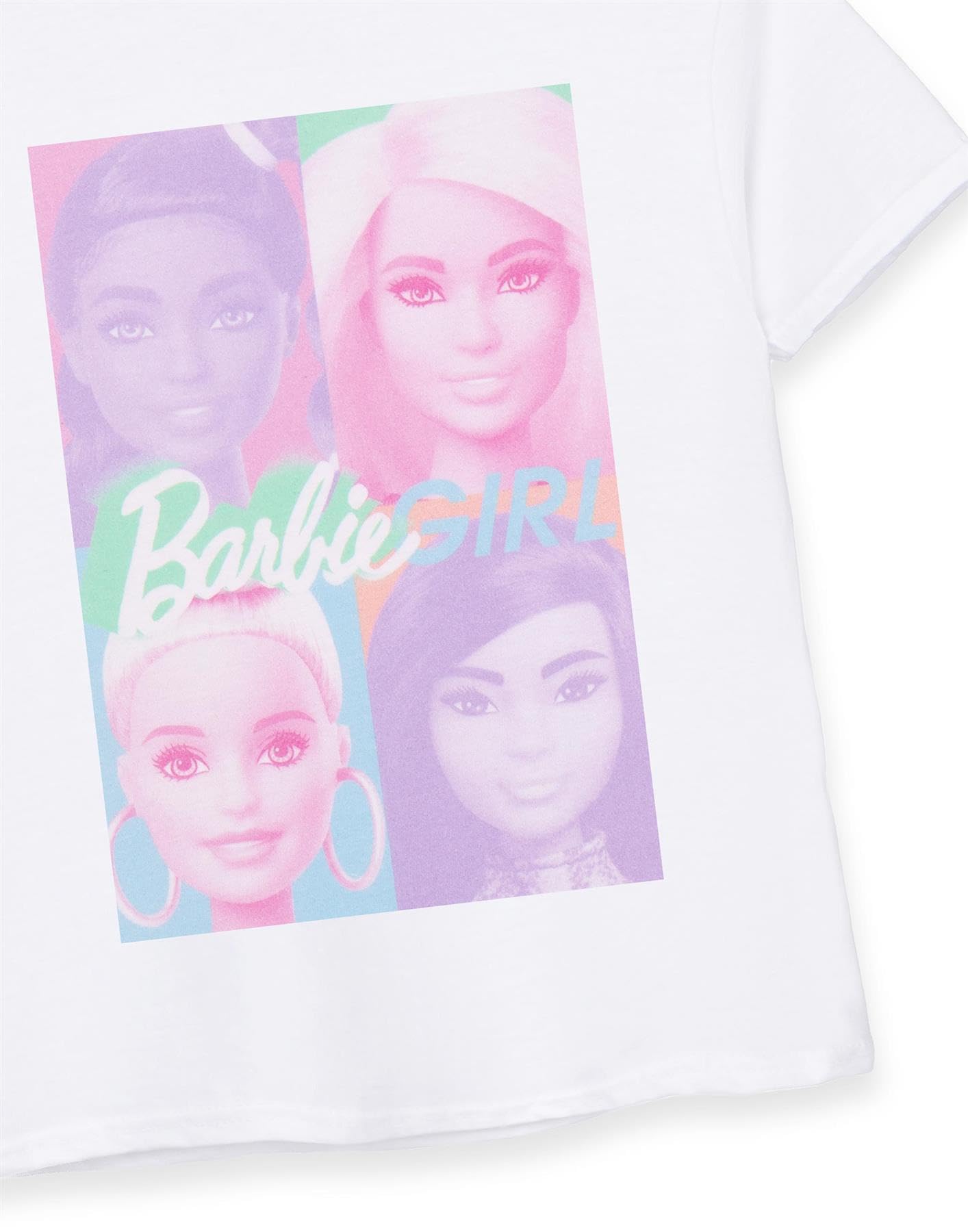 Barbie Girls Short Sleeve T-Shirt | Young Ladies Colour Block Portrait White Tee | Kids Stylish Fashion Top | Doll Movie Gift