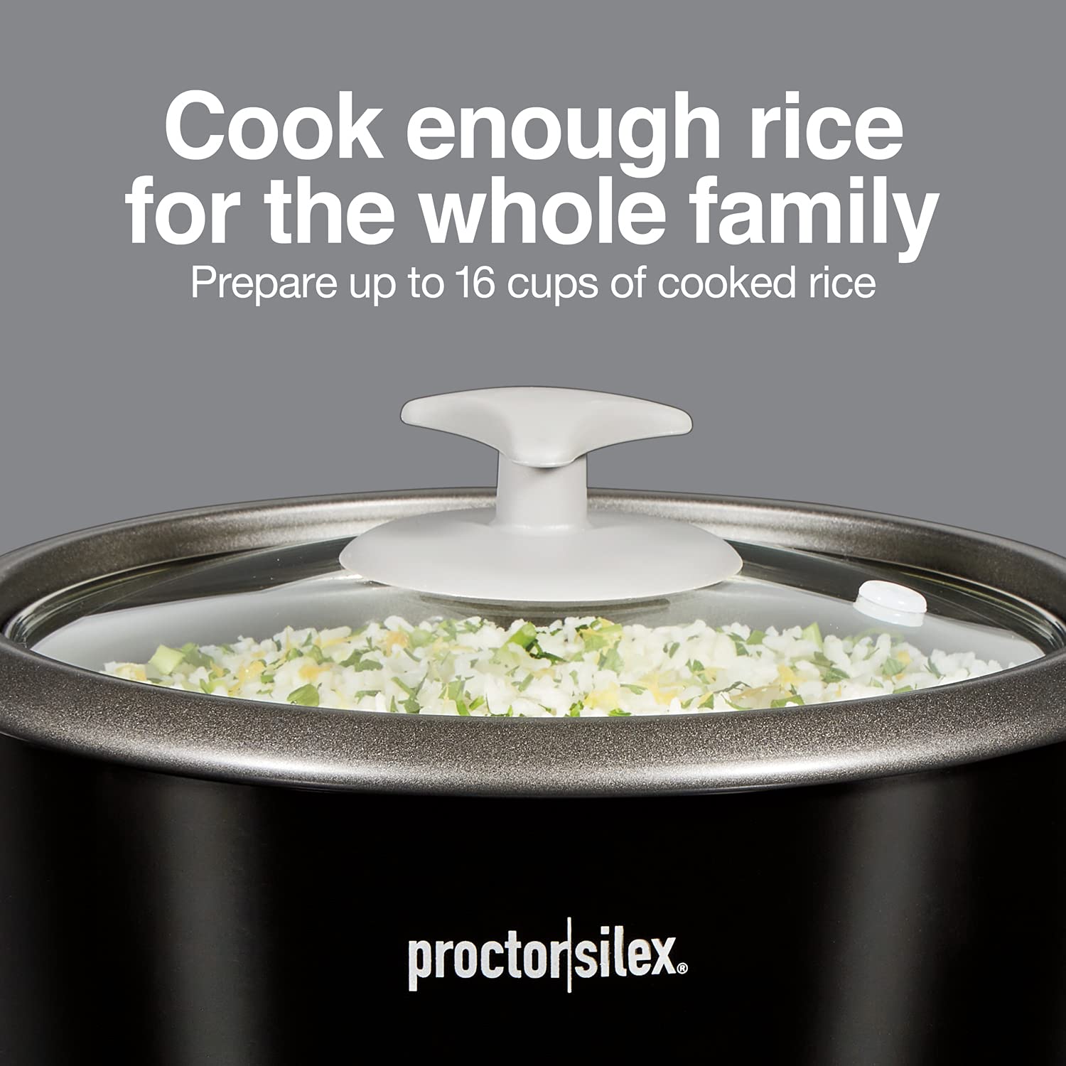 Proctor Silex Rice Cooker & Food Steamer, 16 Cups Cooked (8 Cups Uncooked), Includes Steam and Rinsing Basket, Black (37527)