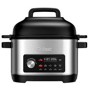 galanz 8-in-1 multi cooker with air fry, sous vide, rice, sauté, slow cook, steam, roast, & grill - removable 8 qt cooking bowl, 8 pre-set programs, stainless steel