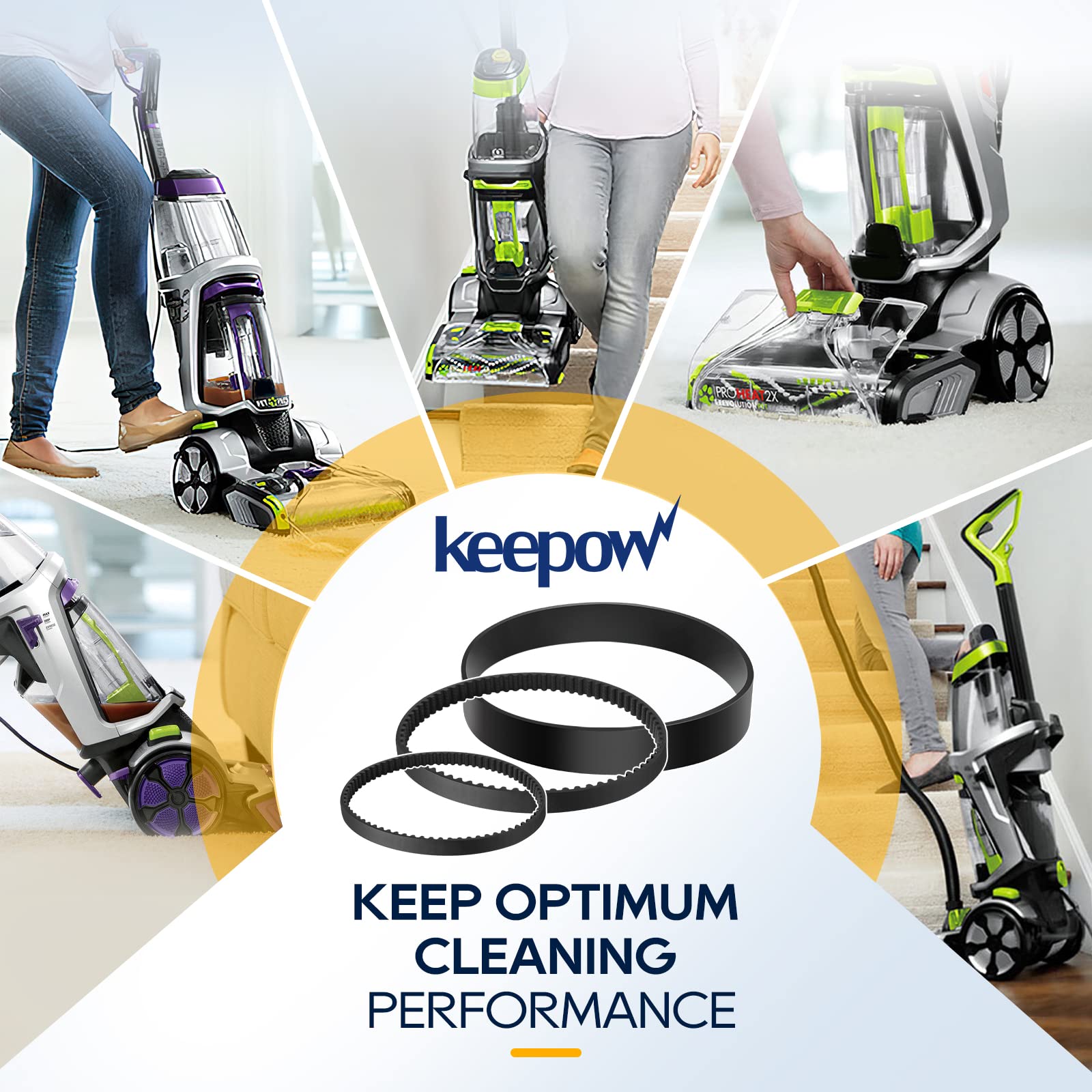 KEEPOW Replacement Belt Set Compatible with Bissell ProHeat 2X Revolution Pet Pro Carpet Cleaner 1986, 1964, 2007, 2007P Series, Part# 1606428 & 1611129 & 1611130