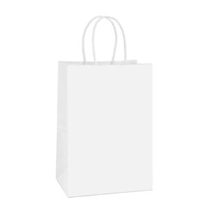 bagdream gift bags 100pcs 5.25x3x8 small paper gift bags with handles bulk, white kraft paper bags for party favor, retail, grocery sacks