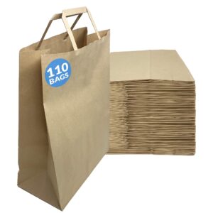 reli. 110 pack | 10"x5"x13" | brown paper bags w/handles | ideal for gift bags, shopping bags, retail/merchandise bags | grocery bags, to go/take out bags with flat handles