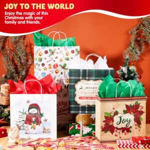 JOYIN 24 Pcs Christmas Kraft Paper Gift Bags with Twine Handles, 12 X 12 X 5'' Large Xmas Gift Bags with 12 Designs for Holiday Present Wrapping, Christmas Goodie Bags, Xmas Goody Bags Party Supplies