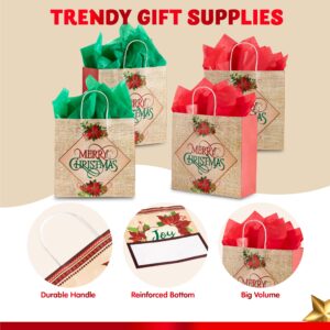 JOYIN 24 Pcs Christmas Kraft Paper Gift Bags with Twine Handles, 12 X 12 X 5'' Large Xmas Gift Bags with 12 Designs for Holiday Present Wrapping, Christmas Goodie Bags, Xmas Goody Bags Party Supplies