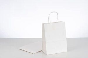 racetop white paper bags with handles bulk,8"x4.5"x10.8" 50pcs,paper bags birthday wedding party favors grocery retail shopping business goody craft gift bags