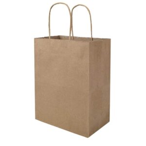 bagmad 50 Pack 8x4.75x10 inch Plain Medium Paper Bags with Handles Bulk, Brown Kraft Bags, Craft Gift Bags, Grocery Shopping Retail Bags, Birthday Party Favors Wedding Bags Sacks (Natural 50Pcs)