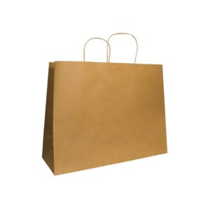 ptp bags natural 16" x 6" x 12.5" tote bags [pack of 250] recyclable kraft paper gift bags