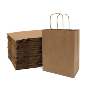 brown paper bags with handles - 8x4x10 inch 50 pack small kraft shopping bags, craft gift totes in bulk for boutiques, small business, retail stores, birthdays, party favors, jewelry, merchandise