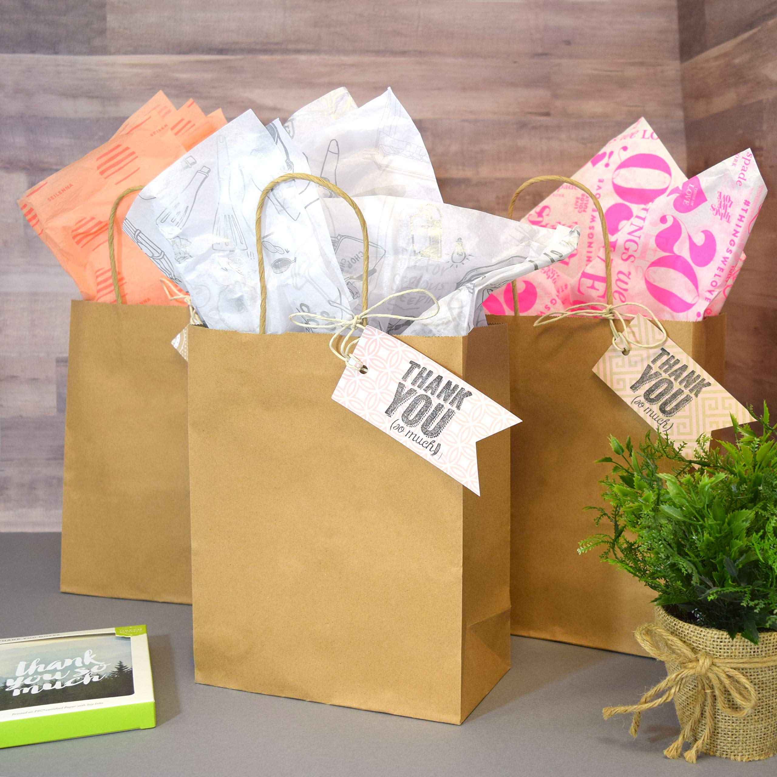 Brown Paper Bags with Handles - 8x4x10 Inch 50 Pack Small Kraft Shopping Bags, Craft Gift Totes in Bulk for Boutiques, Small Business, Retail Stores, Birthdays, Party Favors, Jewelry, Merchandise