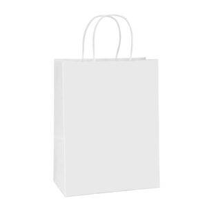 bagdream paper bags 10x5x13 100pcs white kraft paper gift bags, shopping bags, merchandise bags, retail bags, party bags, gift bags with handles bulk, 100% recyclable paper bags