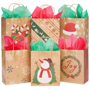 30 Christmas Kraft Gift Bags for Holiday Paper Gift Bags