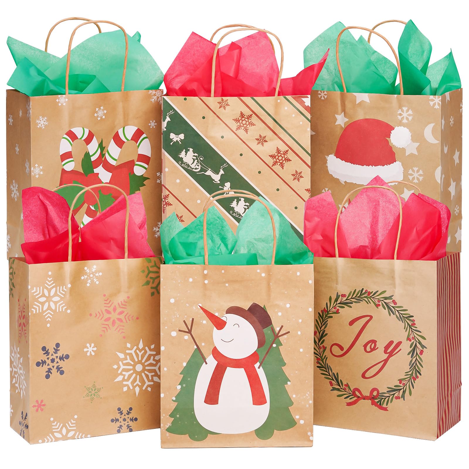 30 Christmas Kraft Gift Bags for Holiday Paper Gift Bags