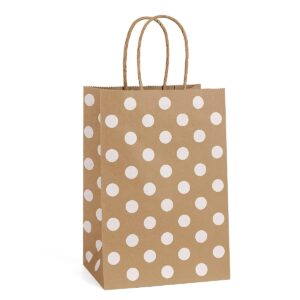 bagdream small paper gift bags 25pcs 5.25x3.75x8 inches kraft paper bags with handles, paper shopping bags party bags recyclable kraft bags brown dot party bags