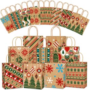 vellibring 24pcs kraft christmas gift bags with handles, medium paper bags for holiday party favors and decor supplies