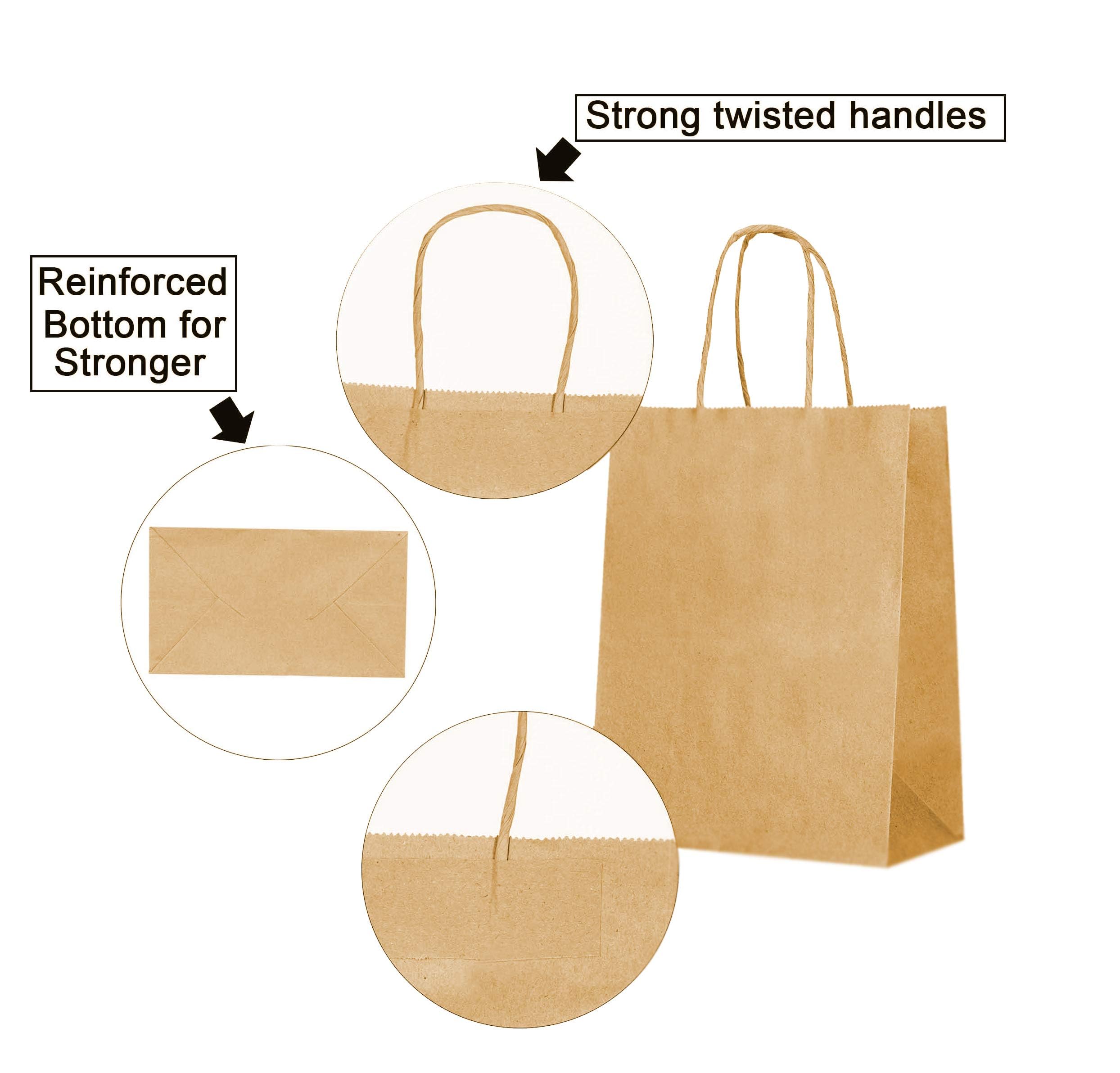 5.25 X 3.25 X 8 Brown Kraft Paper Gift Bags Bulk with Handles. Ideal for Shopping, Packaging, Retail, Party, Craft, Gifts, Wedding, Recycled, Business, Goody and Merchandise Bag (Brown)