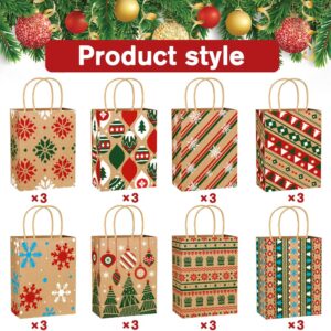 Vellibring 24pcs Kraft Christmas Gift Bags with Handles, Medium Paper Bags for Holiday Party Favors and Decor Supplies