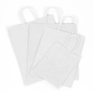 Elegant Supply Solid Print Holiday Gift Twisted Handles Kraft Paper Bags in Bulk, Multipurpose use, Suitable for Every Occasion, 8 X 4.25 X 10.5, White