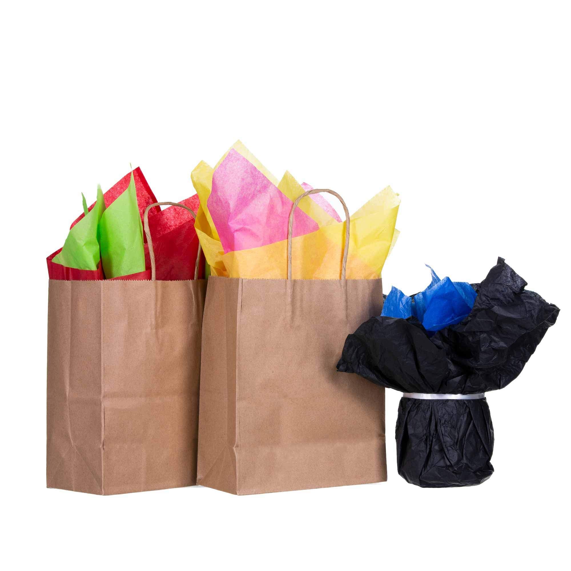 5.25 X 3.25 X 8 Brown Kraft Paper Gift Bags Bulk with Handles. Ideal for Shopping, Packaging, Retail, Party, Craft, Gifts, Wedding, Recycled, Business, Goody and Merchandise Bag (Brown)