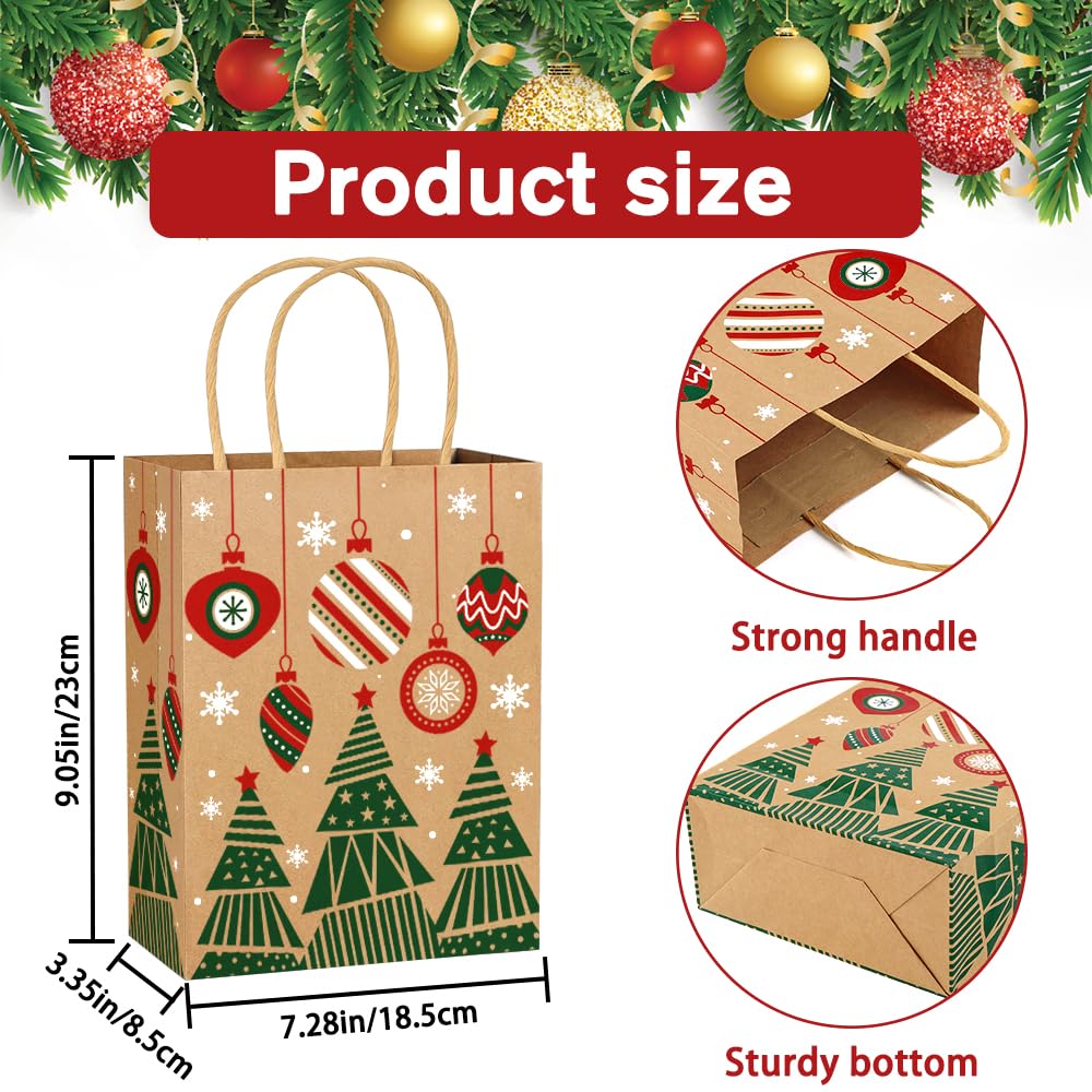 Vellibring 24pcs Kraft Christmas Gift Bags with Handles, Medium Paper Bags for Holiday Party Favors and Decor Supplies