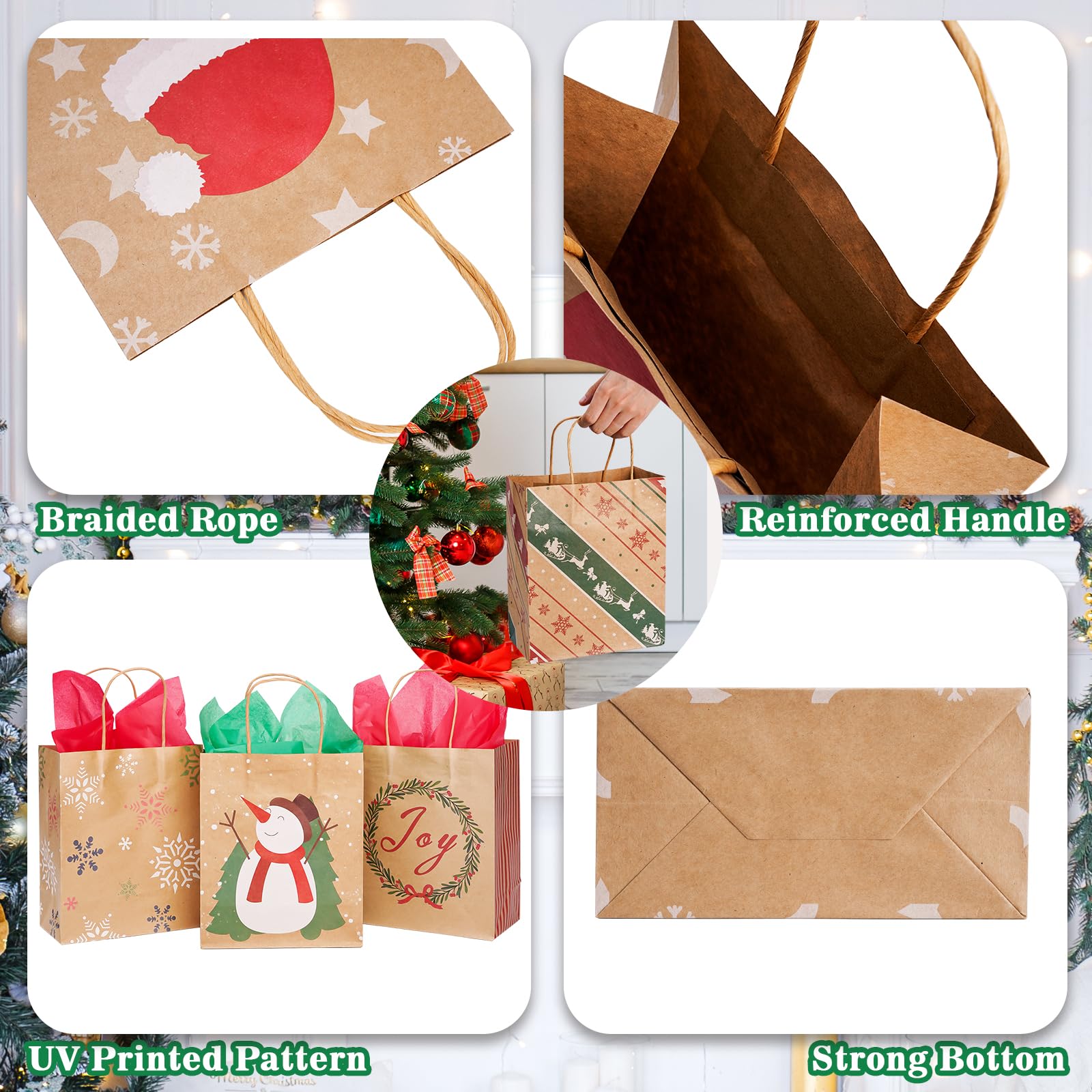 30 Christmas Kraft Gift Bags for Holiday Paper Gift Bags