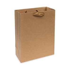 Prime Line Packaging 10x5x13 50 Pack Medium Brown Gift Bags with Ribbon Handles, Kraft Gift Bags for Gift Wrap, Wedding, Goodie Bags, Favors, Bulk