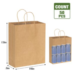 Moretoes 50pcs Paper Gift Bags 10x5x13 Inches Brown Kraft Paper Bags with Handles Bulk, Shopping Bags, Retail Bags for Small Business, Birthday Wedding Party Favor Bags, Merchandise Bags