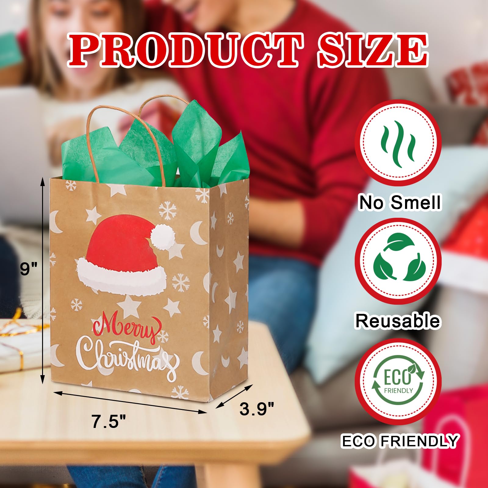 30 Christmas Kraft Gift Bags for Holiday Paper Gift Bags