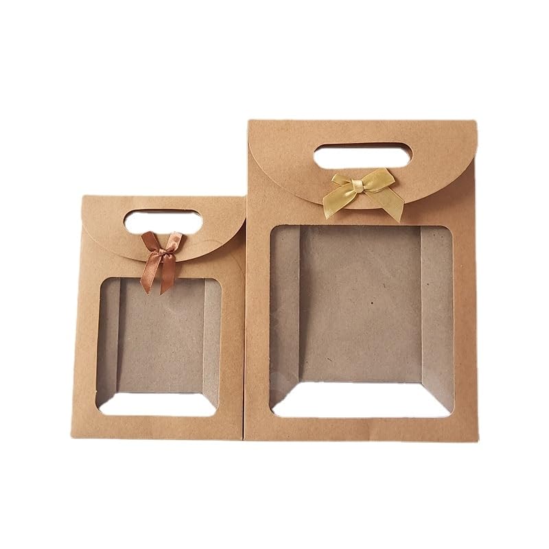 MODADA Gift Bags 12/24/48pcs Kraft Paper Flip Open Window Tote Bag with Ribbon Bow Wedding Birthday Party Gift Packaging Handbag Cookie Candy Bag (Color : Kraft, Size : 23X11X31CM_12PCS)