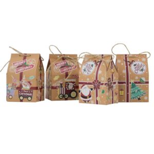 ptsygantl 50pcs christmas treat bags, kraft paper gift bags for christmas xmas candy cookie goody bags party favors supplies for xmas holiday decorations