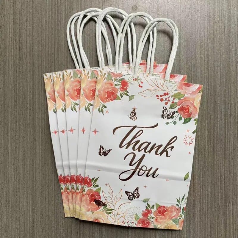 MODADA Gift Bags 12pcs Thank You Kraft Paper Portable Gift Bags Wedding Candy Bag Birthday Party Favors for Guests Clothing Takeaway Bag