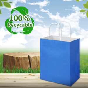 Toovip Each 100 Pack Medium Blue & Small Green Kraft Paper Gift Wrap Bags with Handles Bulk