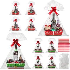 cholemy 24 pcs christmas gift baskets empty kit include 8 santa elf belt kraft market trays 8 bags and 8 bows cardboard baskets for gifts empty with handles for xmas birthdays weddings anniversaries