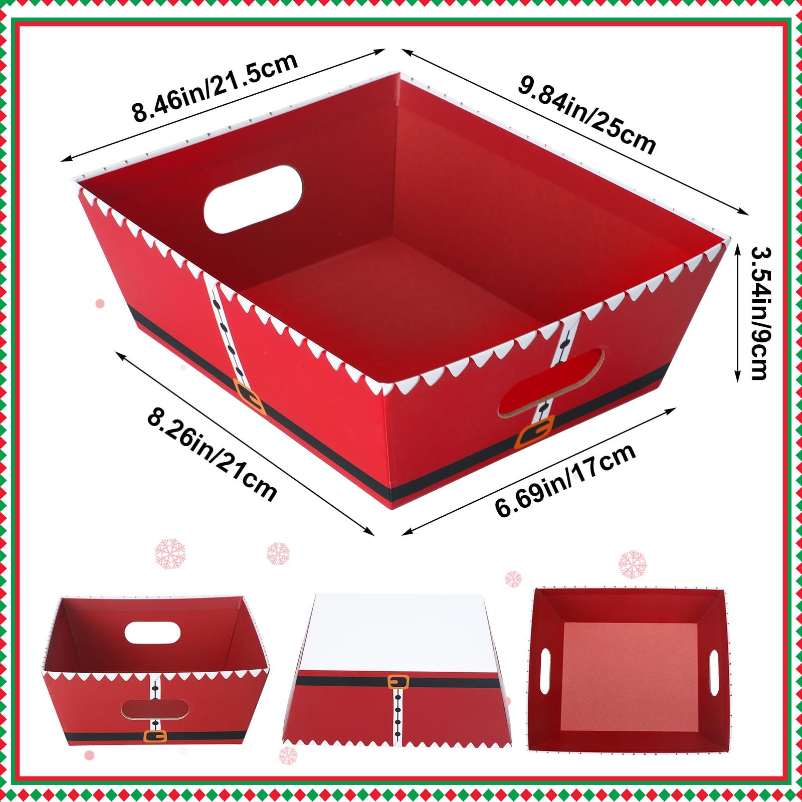 Cholemy 24 Pcs Christmas Gift Baskets Empty Kit Include 8 Santa Elf Belt Kraft Market Trays 8 Bags and 8 Bows Cardboard Baskets for Gifts Empty with Handles for Xmas Birthdays Weddings Anniversaries