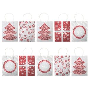 Fifth Ave Kraft Christmas Gift Bags with Jute Handles & Hologram Hotstamp, Medium, 10 Pack