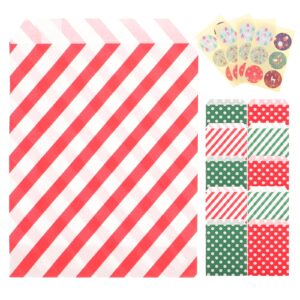 LUOZZY 24pcs Christmas Candy Bags Kraft Paper Xmas Gift Wrapping Papers with Stickers Christmas Cookie Bags Xmas Party Supplies