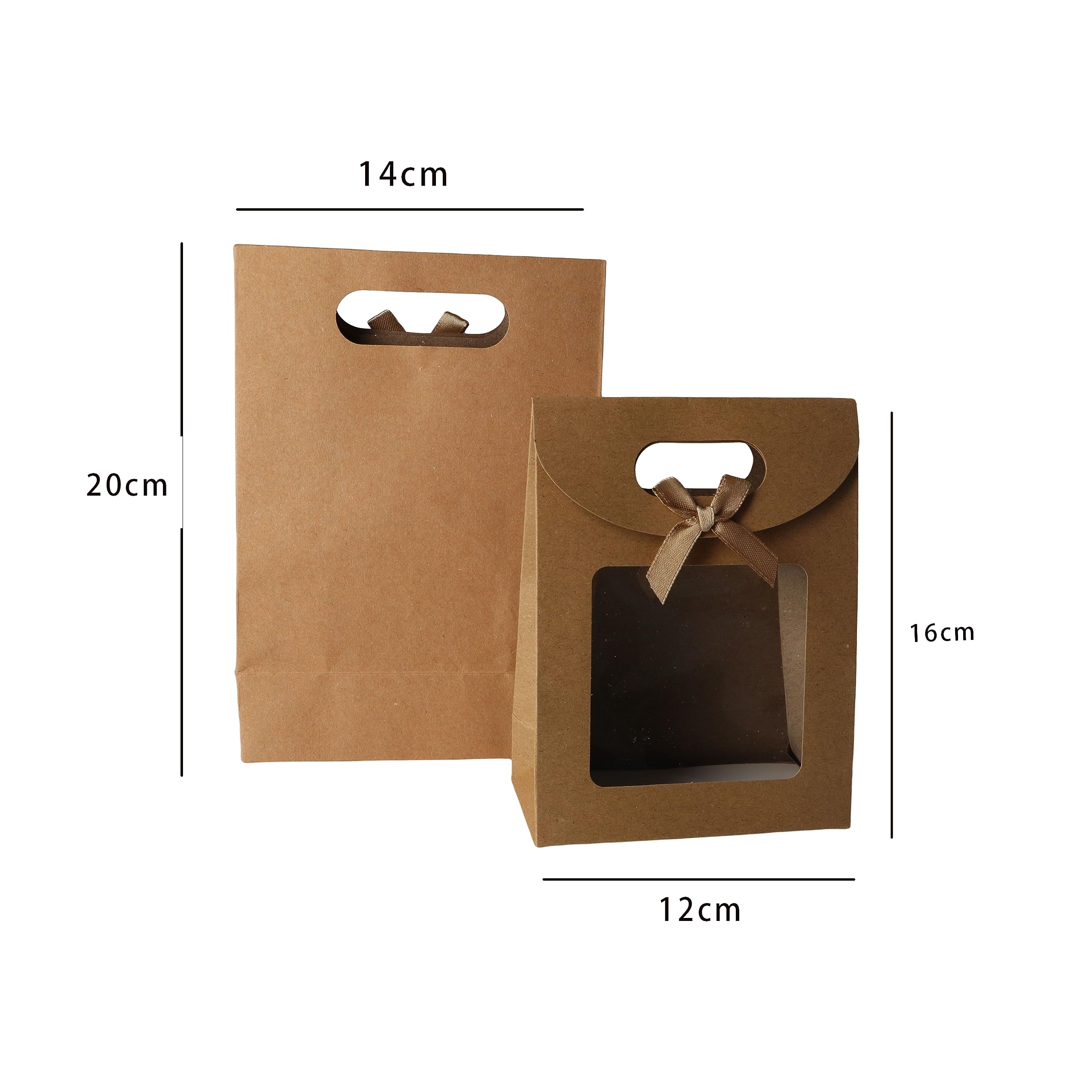 Leadigol Small Kraft Paper Gift Bag with Transparent Window, 10pcs/Pack, Great for Parties, Birthdays, Weddings, Graduations, Christmas, Thanksgiving and Other Holidays