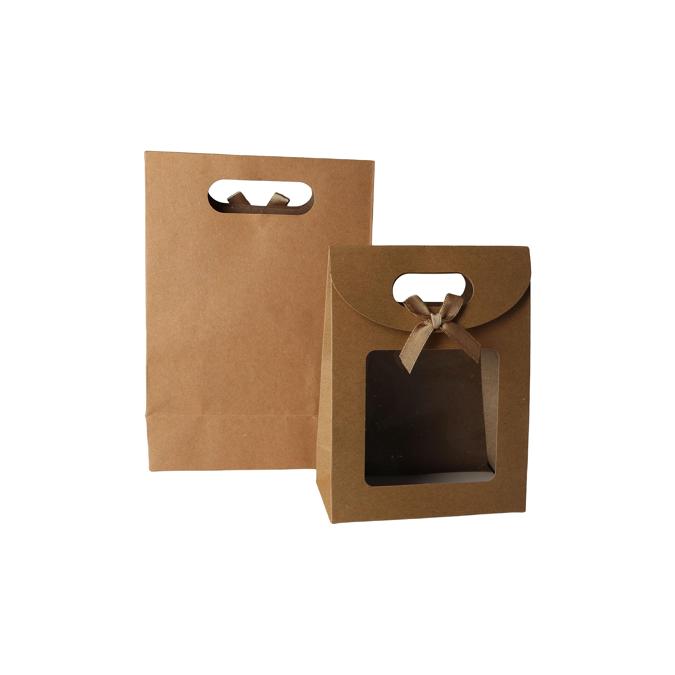 Leadigol Small Kraft Paper Gift Bag with Transparent Window, 10pcs/Pack, Great for Parties, Birthdays, Weddings, Graduations, Christmas, Thanksgiving and Other Holidays