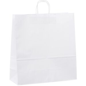 50 pcs white paper bags with handles, small gift bags in bulk, kraft bags, retail bags, merchandise bags, shopping bags, for weddings, birthdays, small business - 18 x 7 x 19 inches – creative bag