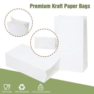 Moretoes 150pcs White Paper Bags, 2lb Paper Bags, Small Paper Bags White Lunch Bags White Paper Lunch Bags 4.3" x 2.5" x 7.9"