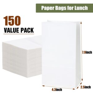 Moretoes 150pcs White Paper Bags, 2lb Paper Bags, Small Paper Bags White Lunch Bags White Paper Lunch Bags 4.3" x 2.5" x 7.9"