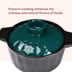 Kitchtic Japanese Rice Cooker - Donabe Rice Cooking Pot Set - Microwave Rice Cooker, Clay Pot for Cooking - Heat-Resistant Traditional Japanese Cookware Pots - Black & Sea Green